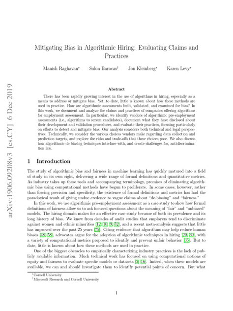 Mitigating Bias In Algorithmic Hiring Evaluating Claims And Practices