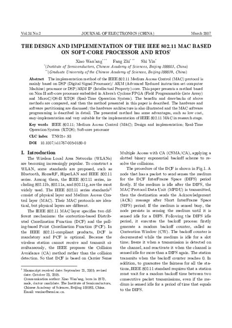 Pdf The Design And Implementation Of The Ieee 802 11 Mac Based On Soft Core Processor And Rtos