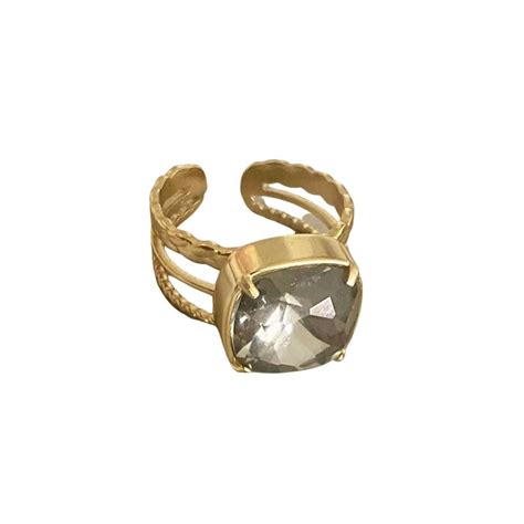 Ellen Beekmans Gouden Ring Met Vierkante Glassteen Grijs