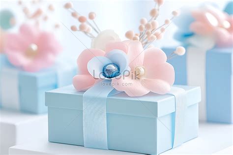 파란색 선물 상자에 리본 사진 무료 다운로드 Lovepik