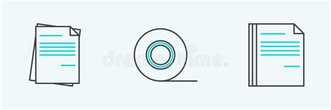 Set Line File Document And Scotch Icon Vector Stock Illustration