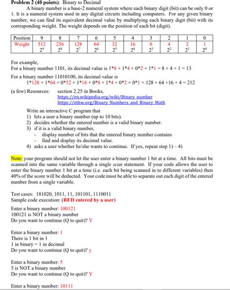 Solved Problem 2 40 Points Binary To Decimal A Binary
