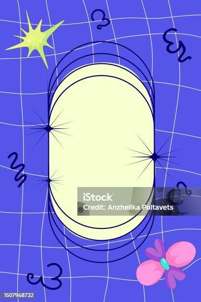 Y2k 포스터 템플릿입니다 트리피 스티커와 프레임이 있는 90년대 복고풍 미학 Y2k 템플릿 트렌디 한 포스터 벡터 그림입니다