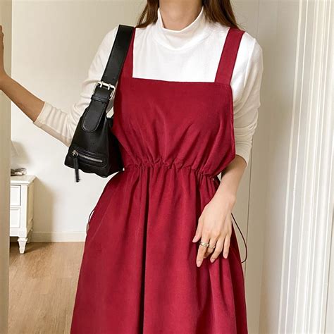 여자 허리 골덴 드로우코드 코디 코르셋 롱원피스