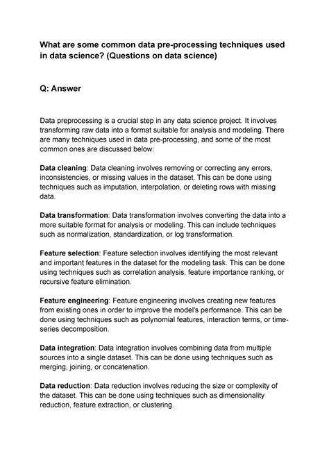 What Are Some Common Data Pre Processing Techniques Used In Data Science It Involves