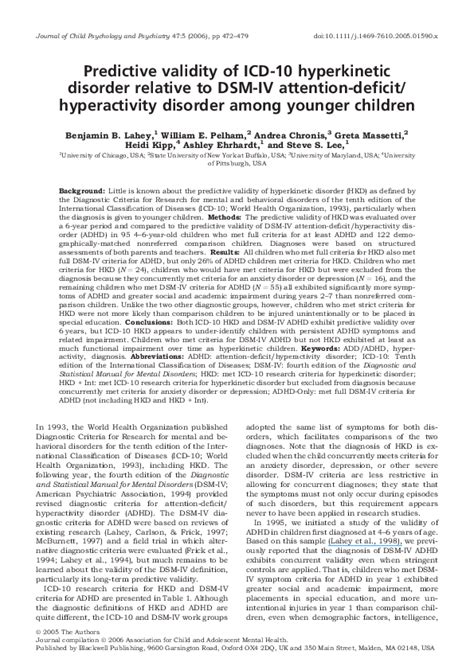 Pdf Predictive Validity Of Icd 10 Hyperkinetic Disorder Relative To Dsm Iv Attention Deficit