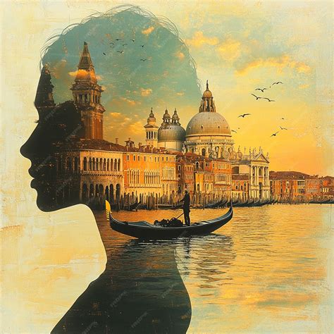 Abstract Art Venice Through A Womans Captivating Silhouette Premium