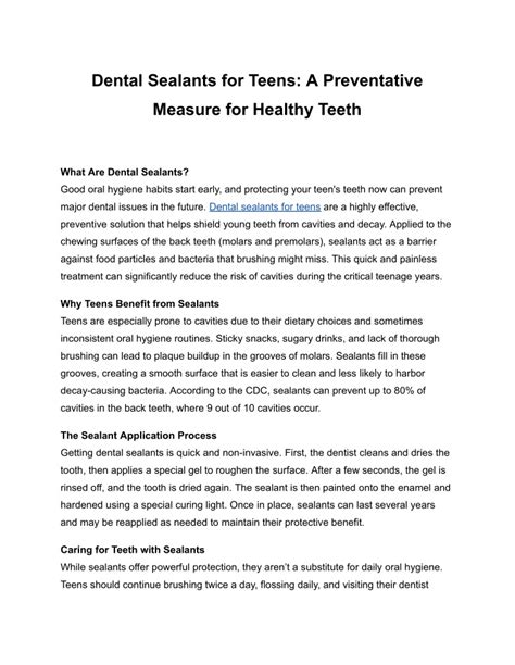 Ppt Dental Sealants For Teens A Preventative Measure For Healthy Teeth Powerpoint