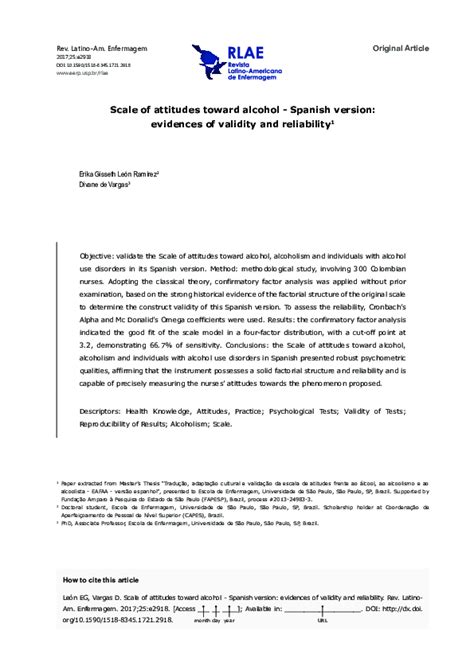 Pdf Scale Of Attitudes Toward Alcohol Spanish Version Evidences Of Validity And Reliability