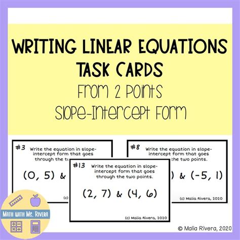 Writing Linear Equations In Slope Intercept Form From Two Points Algebra 1 Writing Linear