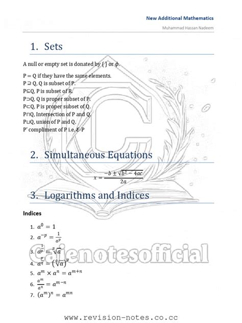 Additional Mathematics Formula Sheet Caienotesofficial Pdf Matrix Mathematics