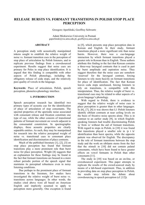 Pdf Release Bursts Vs Formant Transitions In Polish Stop Place Perception