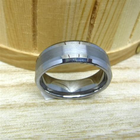 8mm Tungsten Carbide Ring Brushed Beveled Wedding Band Custom