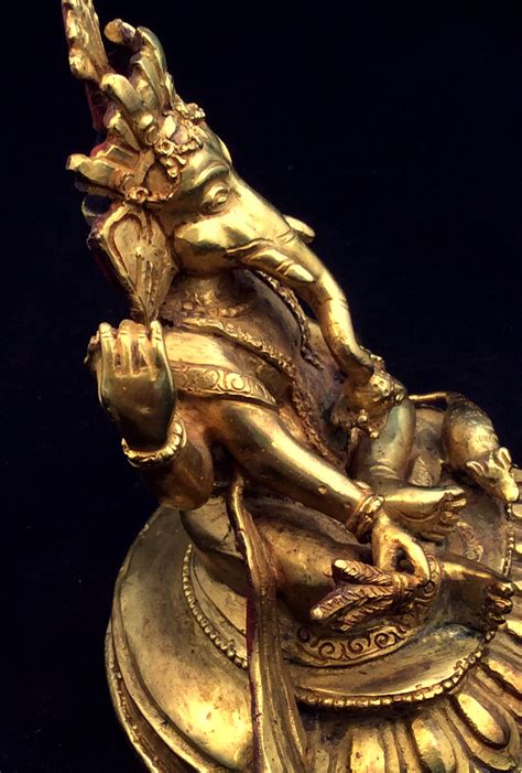 Gold Tibetan Buddhist Ganesha Elephant Deity Statue White Conch