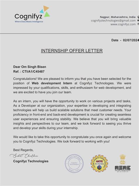 Om Singh Bisen On Linkedin Internship Cognifyz Newbeginnings