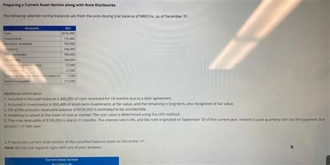 Solved Preparing A Current Asset Section Along With Note