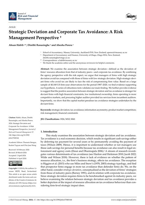Pdf Strategic Deviation And Corporate Tax Avoidance A Risk