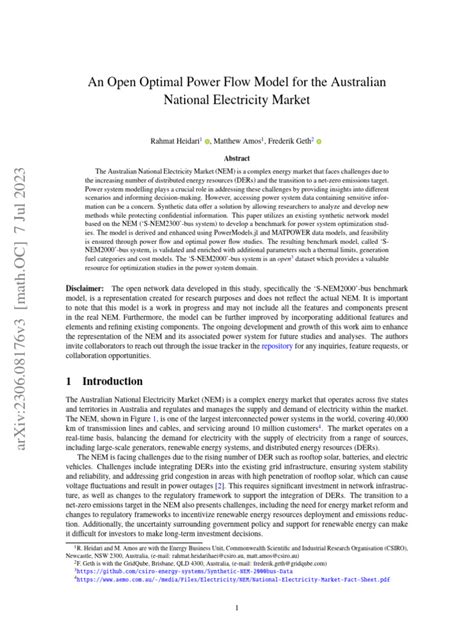 An Open Optimal Power Flow Model For The Australian National Electricity Market Pdf