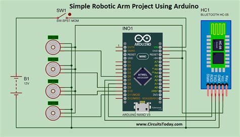 Simple Robotic Arm Project Using Arduino Circuit Diagram Working Video
