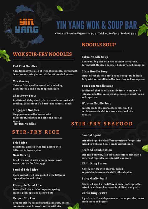 Menu At Yin Yang Wok And Soup Bar Fremantle