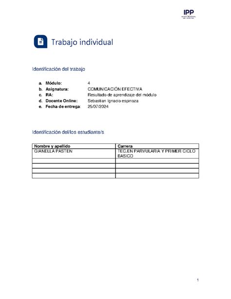 Api Modulo 4 Comunicacion Efectiva 1 Trabajo Individual Identificación Del Trabajo A Módulo