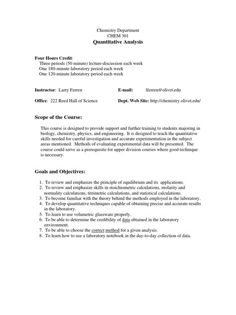 Quantitative Analysis Course Syllabus Pdf Titration Chemistry