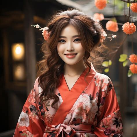 Premium Ai Image Happy Japanese Girl Wearing Kimono Dress