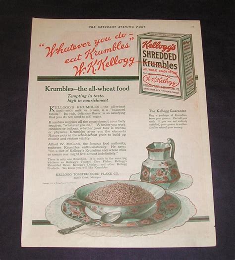1919 Kelloggs Cereal Vintage Magazine Ad Shredded Krumbles For