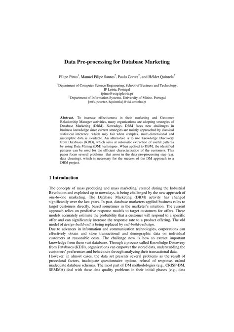 Pdf Data Pre Processing For Database Marketing