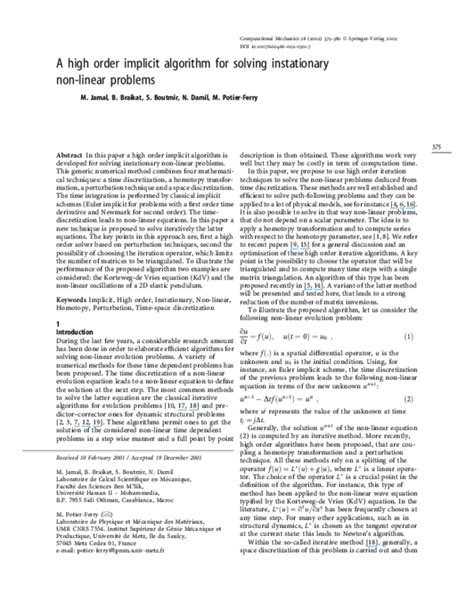 pdf a high order implicit algorithm for solving instationary non