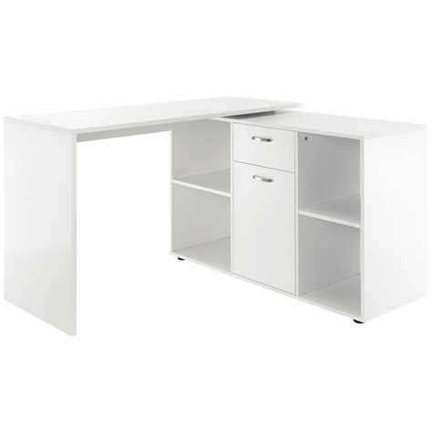 HOMCOM Dual Use Adjustable L Shaped Computer Desk White Aosom UK