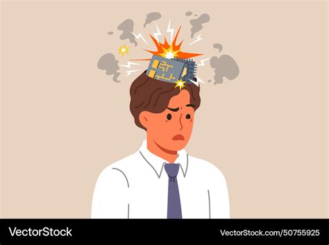 Man Robot With Exploding Computer Boards In Head Vector Image