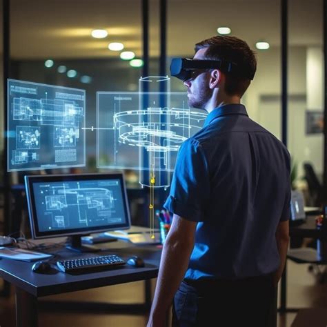 Premium Ai Image Worker Uses Virtual Reality Mixed With Artificial