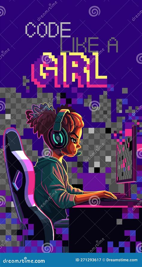 Girl Programmer Freelance Working Concept Cartoon Illustration 131014107