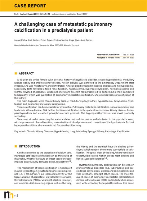 Pdf A Challenging Case Of Metastatic Pulmonary Calcification In A Predialysis Patient
