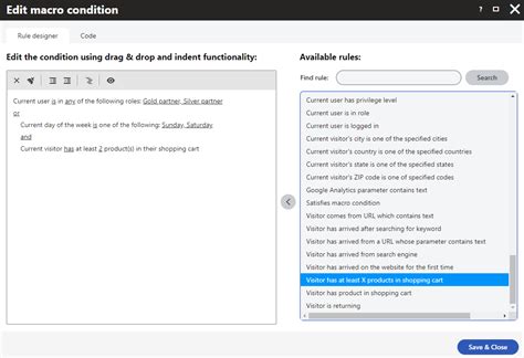 Building Conditions Using Macro Rules Kentico Xperience 13 Documentation