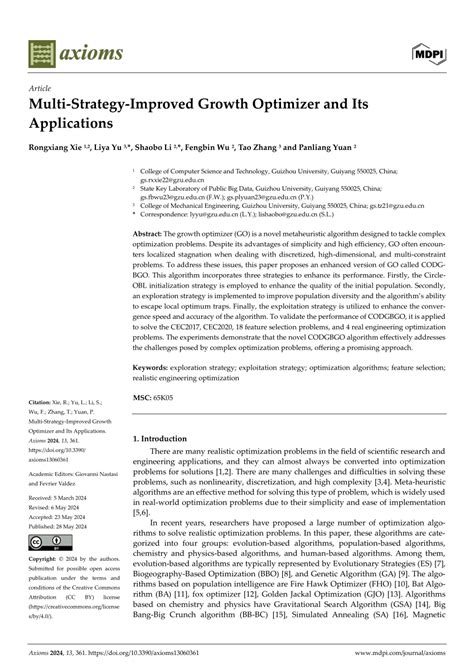 Pdf Multi Strategy Improved Growth Optimizer And Its Applications