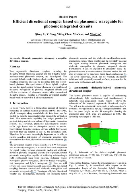 Pdf Efficient Directional Coupler Based On Plasmonic Waveguide For Photonic Integrated Circuits