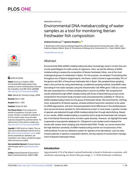 Pdf Environmental Dna Metabarcoding Of Water Samples As A Tool For