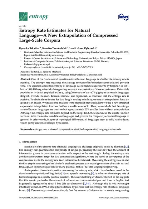 Pdf Entropy Rate Estimates For Natural Language—a New Extrapolation Of Compressed Large Scale