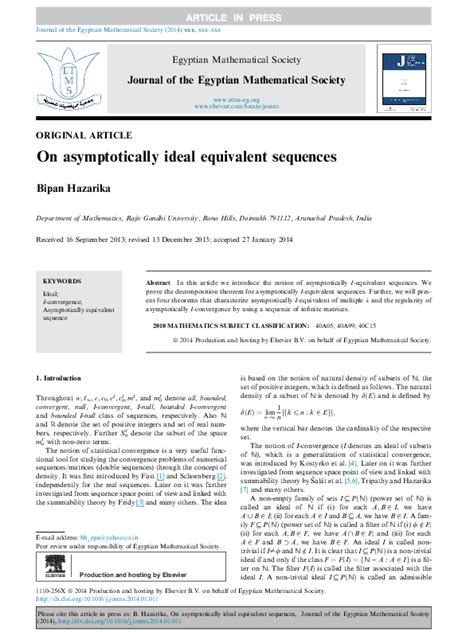 Pdf On Asymptotically Ideal Equivalent Sequences