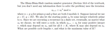 The Blum Blum Shub Random Number Generator Section