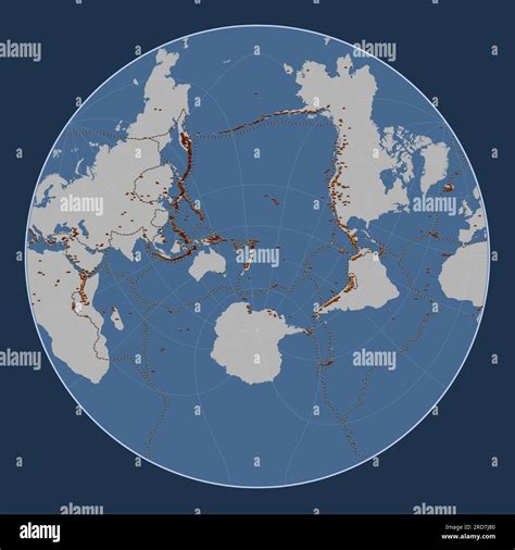 Kermadec Tectonic Plate On The Solid Contour Map In The Lagrange Oblique Projection Centered