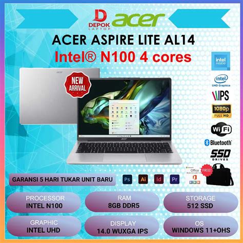 Jual Acer Aspire Lite Al Intel N Gb Ssd Windows Ohs Fhd Ips Silver P C G