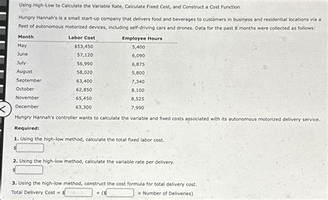 Solved Usinghigh Low To Calculate The Variable Rate