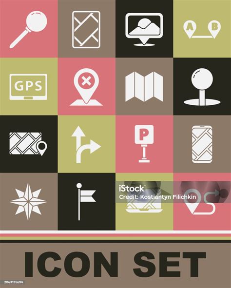 Set Route Location City Map Navigation Push Pin Location Gps Device