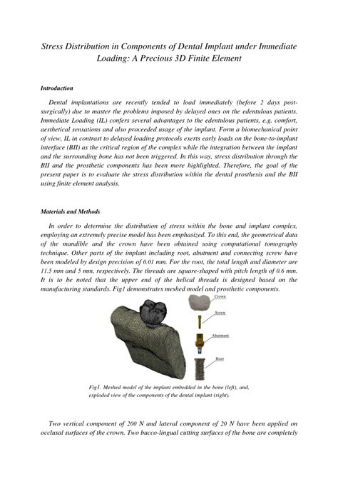 Pdf Finite Element Analysis Of Stress Distribution In Immediately