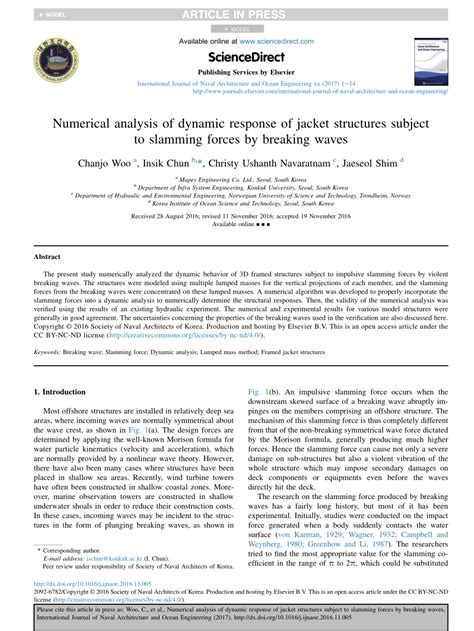 Pdf Numerical Analysis Of Dynamic Response Of Jacket Structures Subject To Slamming Forces By
