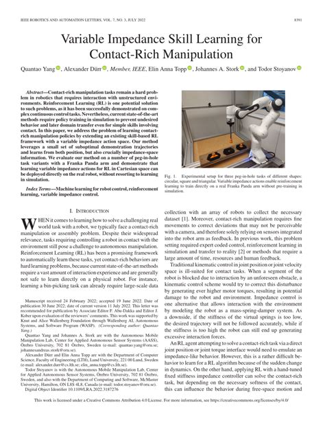 Pdf Variable Impedance Skill Learning For Contact Rich Manipulation