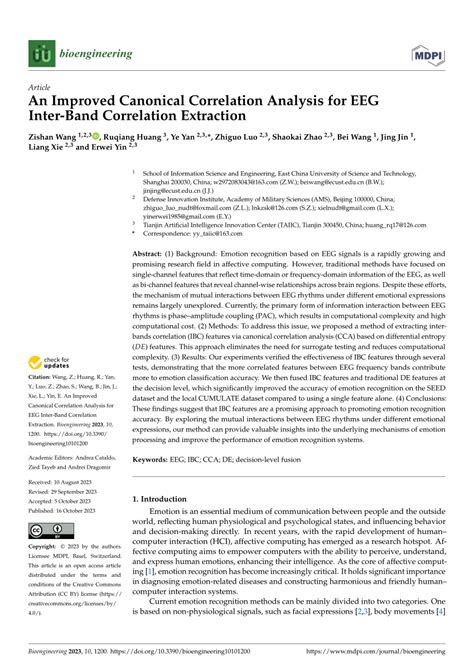 Pdf An Improved Canonical Correlation Analysis For Eeg Inter Band Correlation Extraction